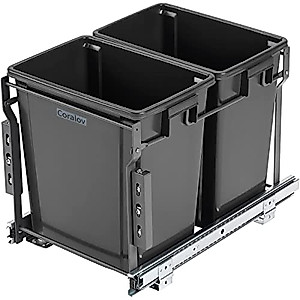 Coralov Pull Out Trash Can Under Cabinet Kitchen 8 Gallon/28 Qt. Dual Trash Bins Suit for Minumum 15 inch Wide Cabinet Slide Out Cabinet Trash Can - Dark Gray