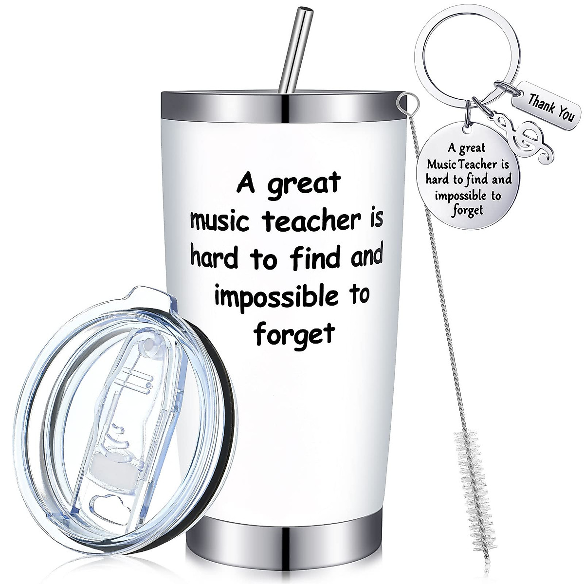 Rtteri Christmas Teacher Gift 20 Oz Tumbler with Lid Straw Brush and Music Teacher Keychain Music Teacher Appreciation Gift for Xmas Women Piano Guitar Violin Music Teacher Graduation Birthday Gift