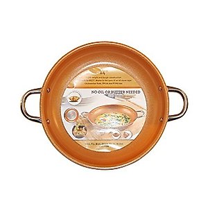 Dawpet Copper Frying Pan 14-Inch Non Stick Ceramic Infused Titanium Steel Oven Safe, Dish Washer Safe, Scratch Proof Round Handles For Comfort Grip