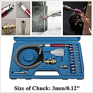 VOTOER 1/8" (3mm) Pneumatic Air Micro Die Grinder Polishing Tool Kit, 3mm Chuck Pencil Type Rotary Engraving Cutting Grinding Tool Set, 58000RPM, 90psi