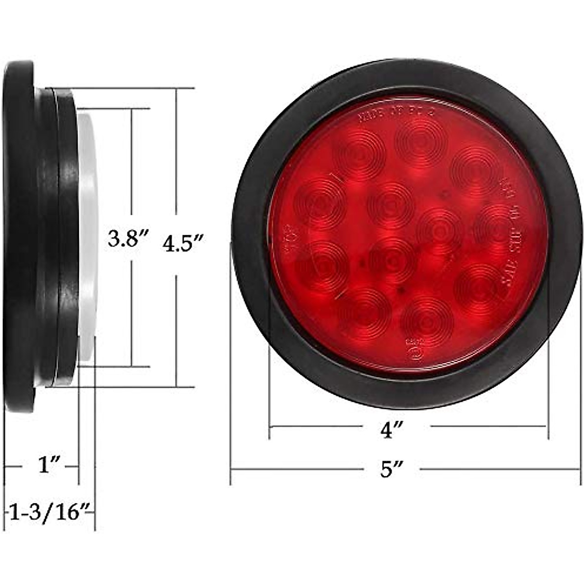 Partsam 8Pcs 4" Round Red LED Trailer Tail Light, 4 Inch Round Led Stop Turn Tail Lights Brake Brake Trailer Lights for RV Trucks, Rubber Grommets and 3-Prong Wire Pigtails Included