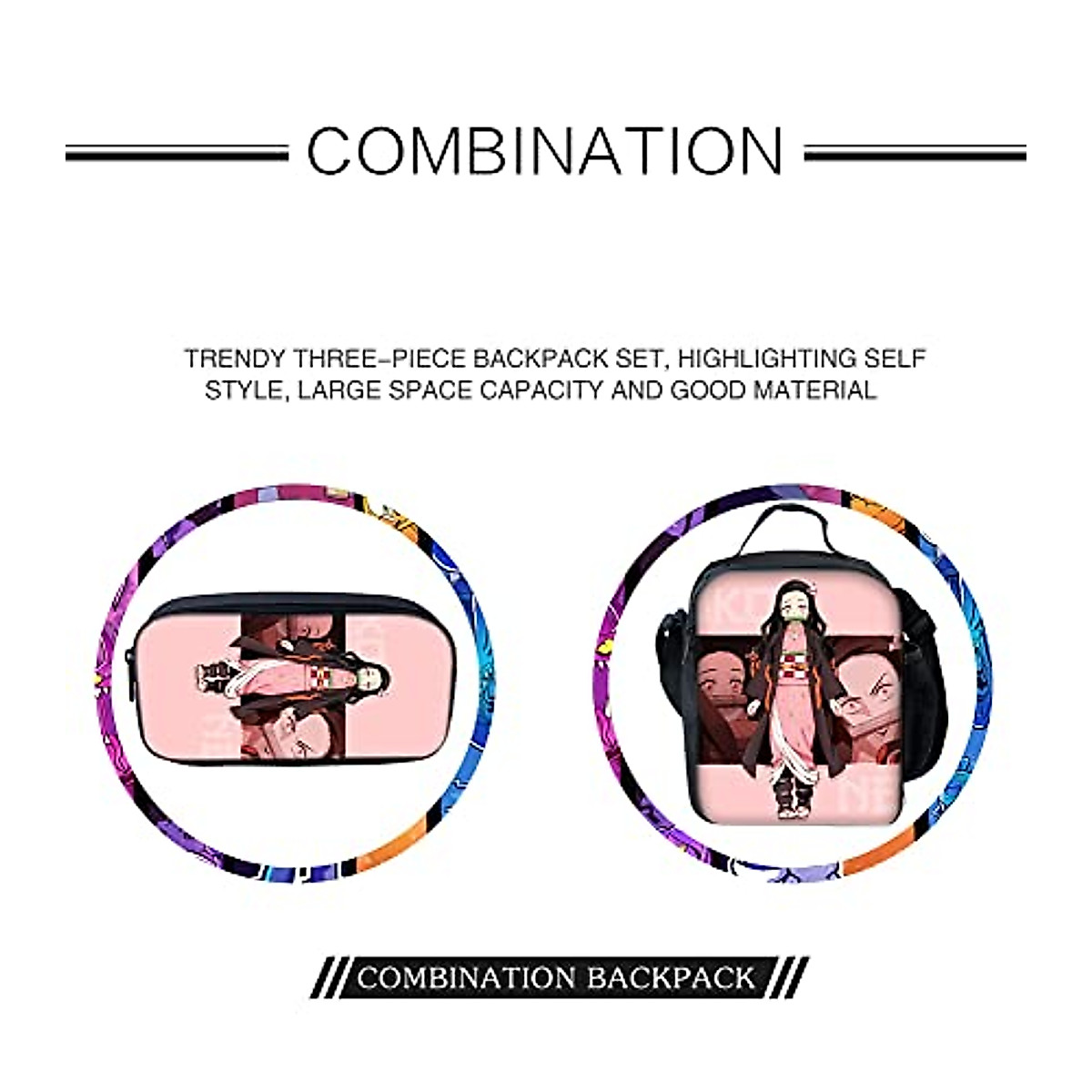 KXQWB Daily Backpack Travel Backpacks With Lunch Bag Pencil Bag Set 3 pcs Set Novelty Anime Backpack B