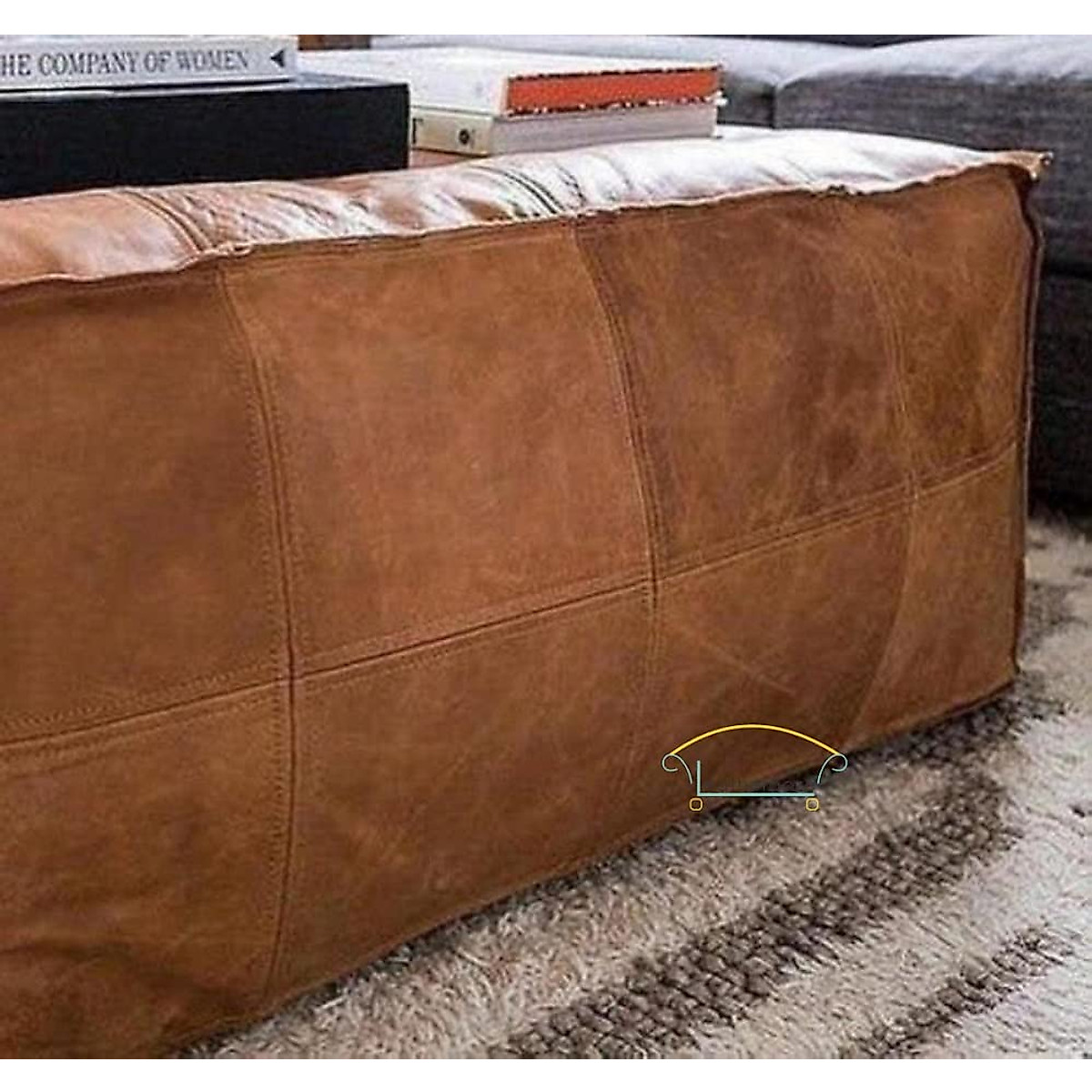 LEATHEROOZE Amazing Square unstuffed Ottoman Pouffe Moroccan Leather, Ottoman Square Pouf, Light tan Handmade Footstool Square pouffe Moroccan (44 * 44 * 18 inch)