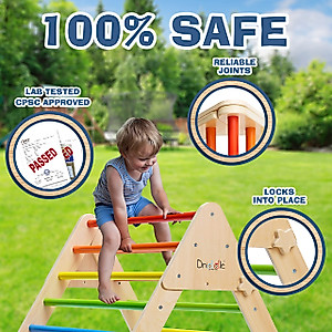 Climbing Triangle with Tent - Wooden Climbing Toys for Toddlers & Baby - X-Large Foldable Colorful Climber Indoor Gym for Kids - 100% Safe - CPSIA Lab Certified - Driddle