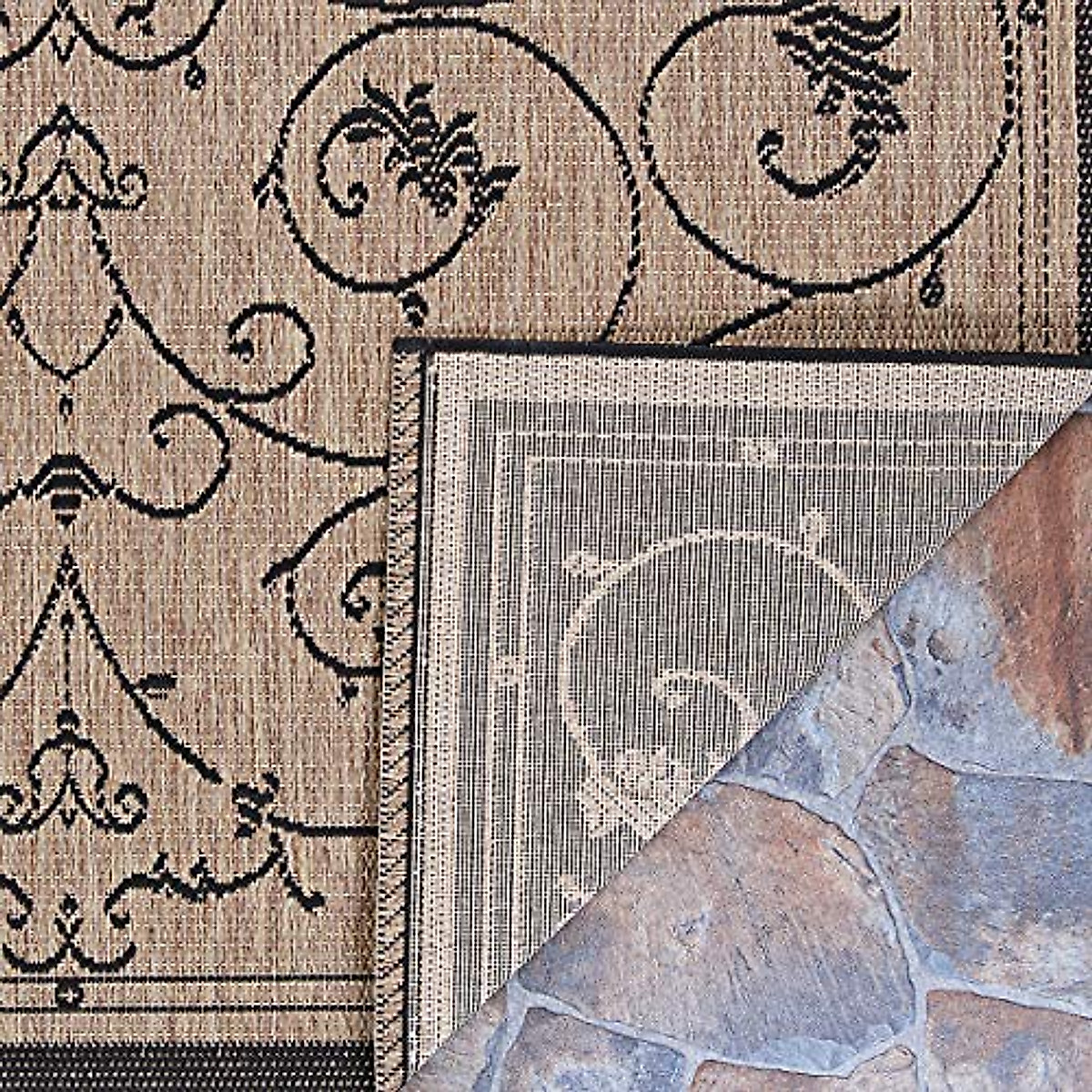 Couristan Recife Veranda 5-Feet 3-Inch by 7-Feet 6-Inch Rug, Cocoa and Black