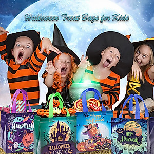 Jaywayang 12Pcs Halloween Trick or Treat Bags, Halloween Tote Bags with Handles for Kids, Halloween Reusable Non-Woven Gift Bags for Gifts Wrapping, Halloween Party Supplies.