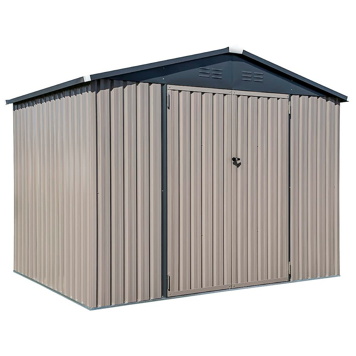 Cover-It 8x6 Metal Outdoor Galvanized Steel Storage Shed with Swinging Double Lockable Doors for Backyard or Patio Storage of Bikes, Grills, Supplies, Tools, Toys, for Lawn, Garden, and Camping, Tan