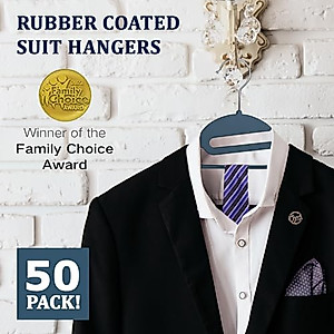 Flysums Plastic Hangers, 50 Pack Coat Hangers Rubber Coated Clothes Hangers with Non-Slip Design, Ultra Slim & Heavy Duty Suit Hangers, Space Saving Hangers for Closet (Blue- S Shaped)