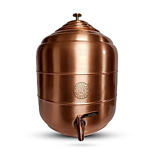 American Ayurveda Countertop 100% Pure Copper 5 Gallon Dispenser Storage Tank Pot With Stainless Steel Faucet and Lid Kitchen Home Health Yoga Meditation