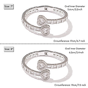 Lulu Mel Iced Out Baguette Diamond Bracelet Jewelry for Women, Hip Hop Mens 14k Gold Silver Plated Cubic Zirconia Bangle Bracelet, Men Heart Cuff Bracelet With Jewelry Box (Silver Heart, 8inch)