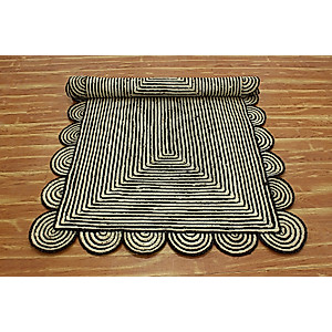 CASAVANI Collection Square Area Rug - 10x10 Feet Black Braided Jute Rug Geometric Kilim Rug Indoor Outdoor Use Carpet Flatweave Rugs for Bedroom Bedside Custom Mat Dining Table Mat
