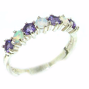 LetsBuyGold 925 Sterling Silver Natural Opal & Amethyst Womans Eternity Ring - Size 5.75