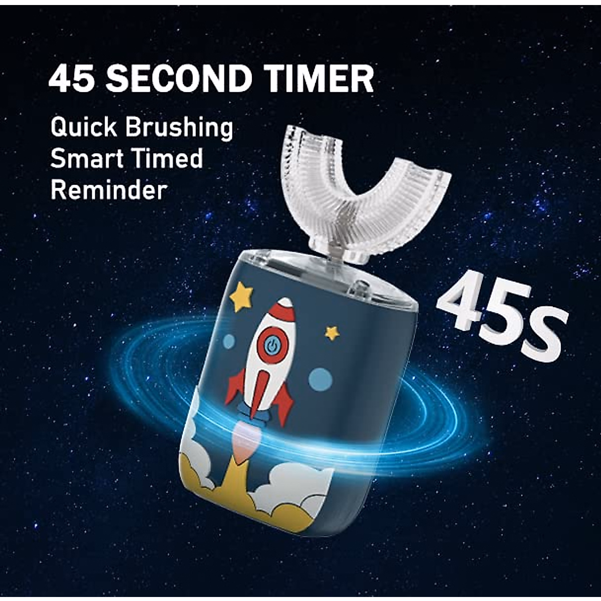 ELOTAME Kids U Shaped Electric Toothbrush with 4 Brush Heads, Cartoon Sonic Automatic Toothbrush with 6 Cleaning Modes, 360-Degree Cleaning, IPX7 Waterproof (8-15 Age Rocket)