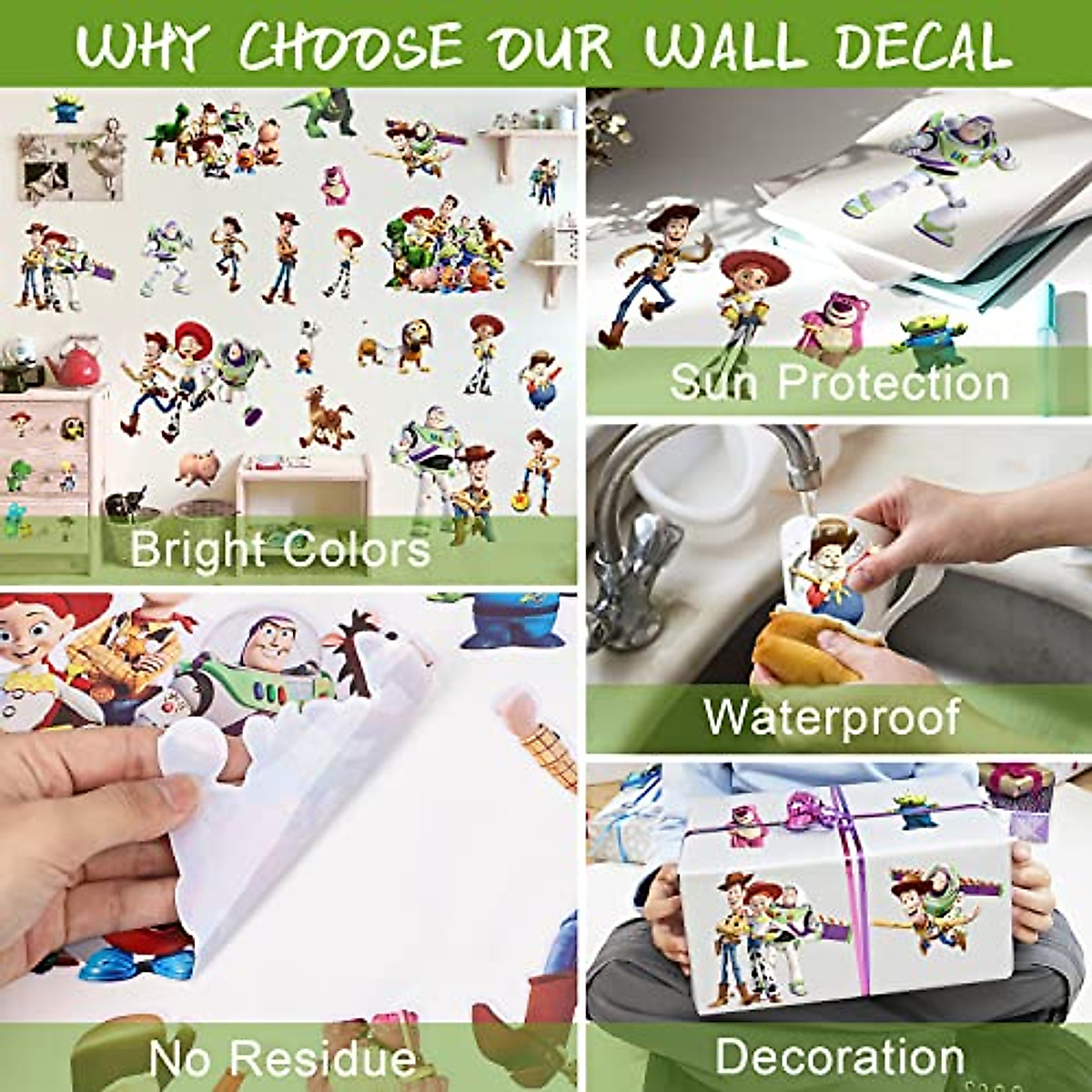 Toy 4 Anime Wall Decals Removable Large Waterproof Toy Cartoon Story Wall Sticker Peel and Stick Mural for Girls Kids Children Bedroom Living Room Baby Nursery Decoration