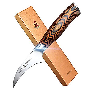 TUO Bird-Beak Paring Knife, Handy Peeling Knife, German X50CrMoV15 Stainless Steel, Full Tang Eye-catching Ergonomic Pakkawood Handle, Razor Sharp Stain Rust Resistant, Fiery Series, 2.5 inch