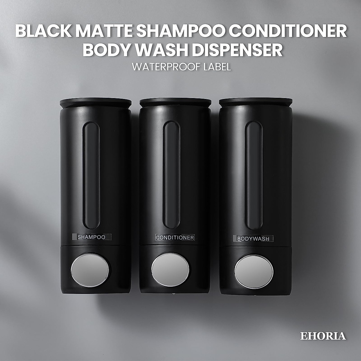 EHORIA Shampoo and Conditioner Dispenser,Shampoo Dispenser for Shower,Soap Pump for Shower(17.6 oz Triple) (Black)