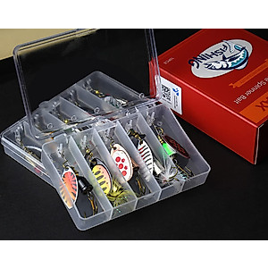 10pcs Fishing Lure Spinnerbait, Bass Trout Salmon Hard Metal Spinner Baits Kit with 2 Tackle Boxes by Tbuymax