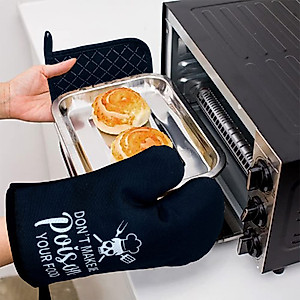 Don't Make Me Poison Your Food,Oven Mitts and Pot Holders Sets of 2，Funny Oven Mitt，Silicone Non-Slip Oven Mitts,Cute Housewarming Gift,Perfect for Kitchen,Cooking,Baking,Grilling
