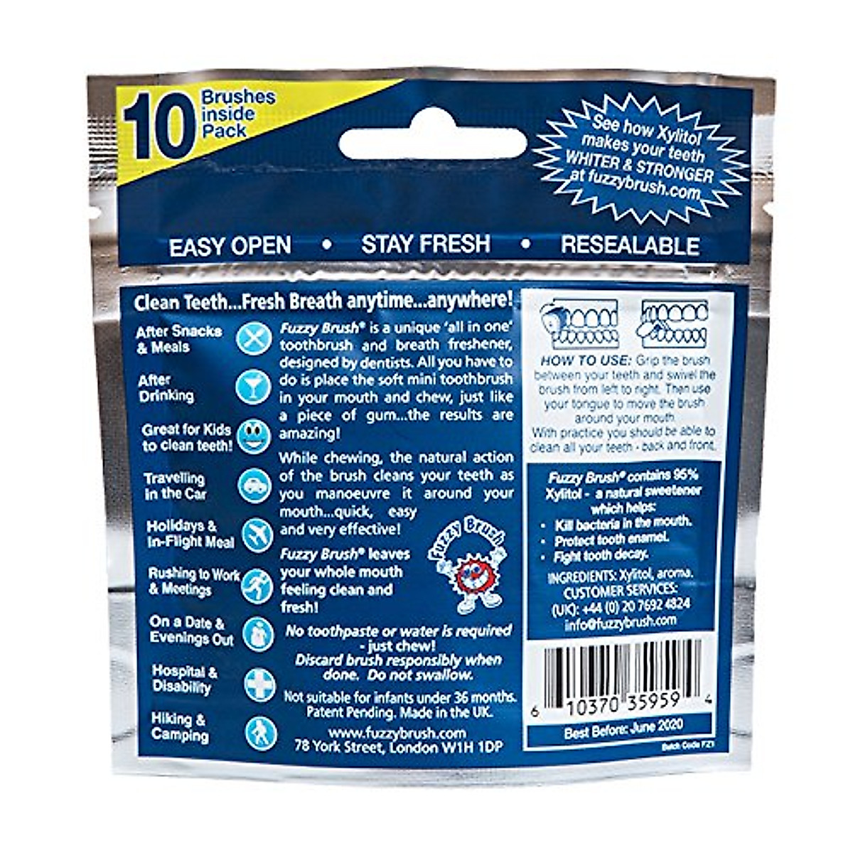 Fuzzy Brush Chew Able Toothbrush, 10 Ounce (Pack of 10)