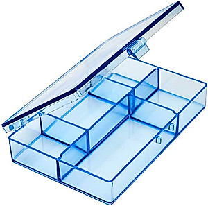 Mini 5-Grid Plastic Storage Box for Beading and Diamond Painting. Blue Countertop or Drawer Storage for Beads, Nail Art, Jewelry Hardware and Supplies