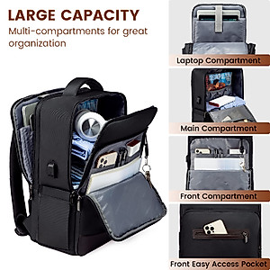 LOVEVOOK Laptop Backpack for Men, Waterproof Work Computer Backpack, Anti Theft Travel Business Backpack with USB Charging Port for Womens, College Backpack Fits 17 Inch Laptop, Black