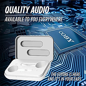 Coby True Wireless Earbuds, Bluetooth 5.0 Headphones with Autopairing, 22H Playtime, Wireless Charging Case, IPX6 Water Resistance, and Noise-Canceling Mics for iPhones and Android Phone (White)