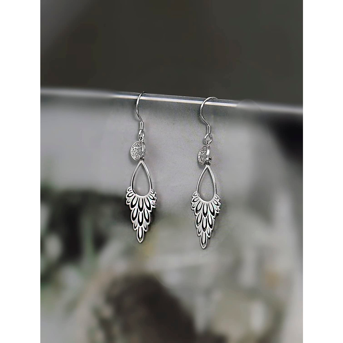 White gold plated 925 Sterling Silver Bohemia Chandelier Filigree Dangle &Drop Earrings for women 1.9Inches long