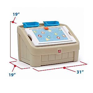 Step2 2-in-1 Toy Box & Art Lid, Kids Toy Storage Bin & Organizer, Easel & Chest in One, Made of Durable Plastic, For Toddlers 2+ Years Old, Tan