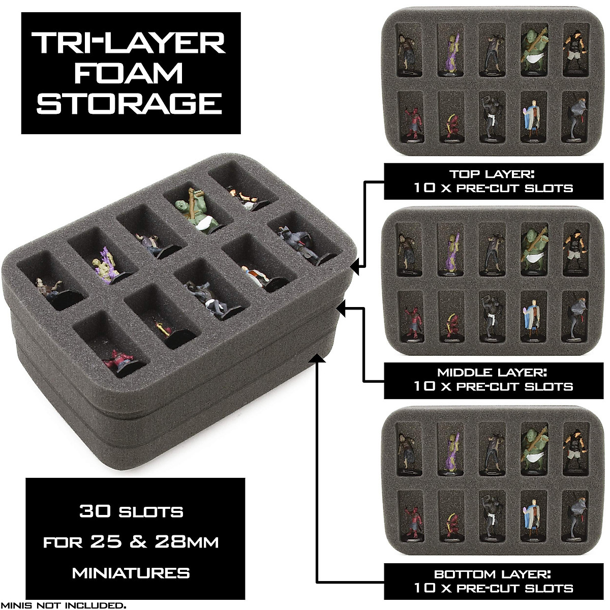 CASEMATIX Miniature Storage Hard Shell Figure Case - 30 Slot Figurine Carrying Case with Adjustable Shoulder Strap and Accessory Storage for Warhammer 40k, DND and More, Red