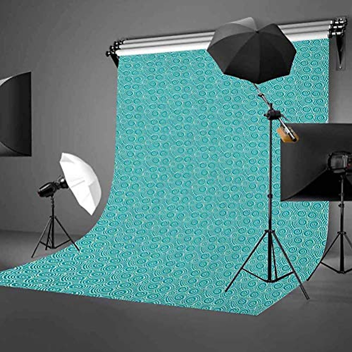 7x10 FT Ivory and Blue Vinyl Photography Backdrop,Oriental Doodle Style Spirals Pattern Ancient Middle Motifs Background for Baby Shower Bridal Wedding Studio Photography Pictures