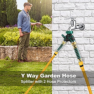 Water Splitter 2 Way Heavy Duty, 3/4" Garden Hose Splitter Y Way Connector 2 Valves Rubberized Grip with 2 Kink Free Faucet Extension Hose Protector 10 Rubber Washers