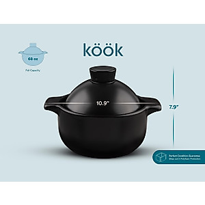 Kook Korean Hot Pot, Dolsot Pot, 68 oz, with Lid, for Cooking Donabe, Bibimbap, Kimchi, Hot Pot, Soups and Stews, Oven and Dishwasher Safe, Black