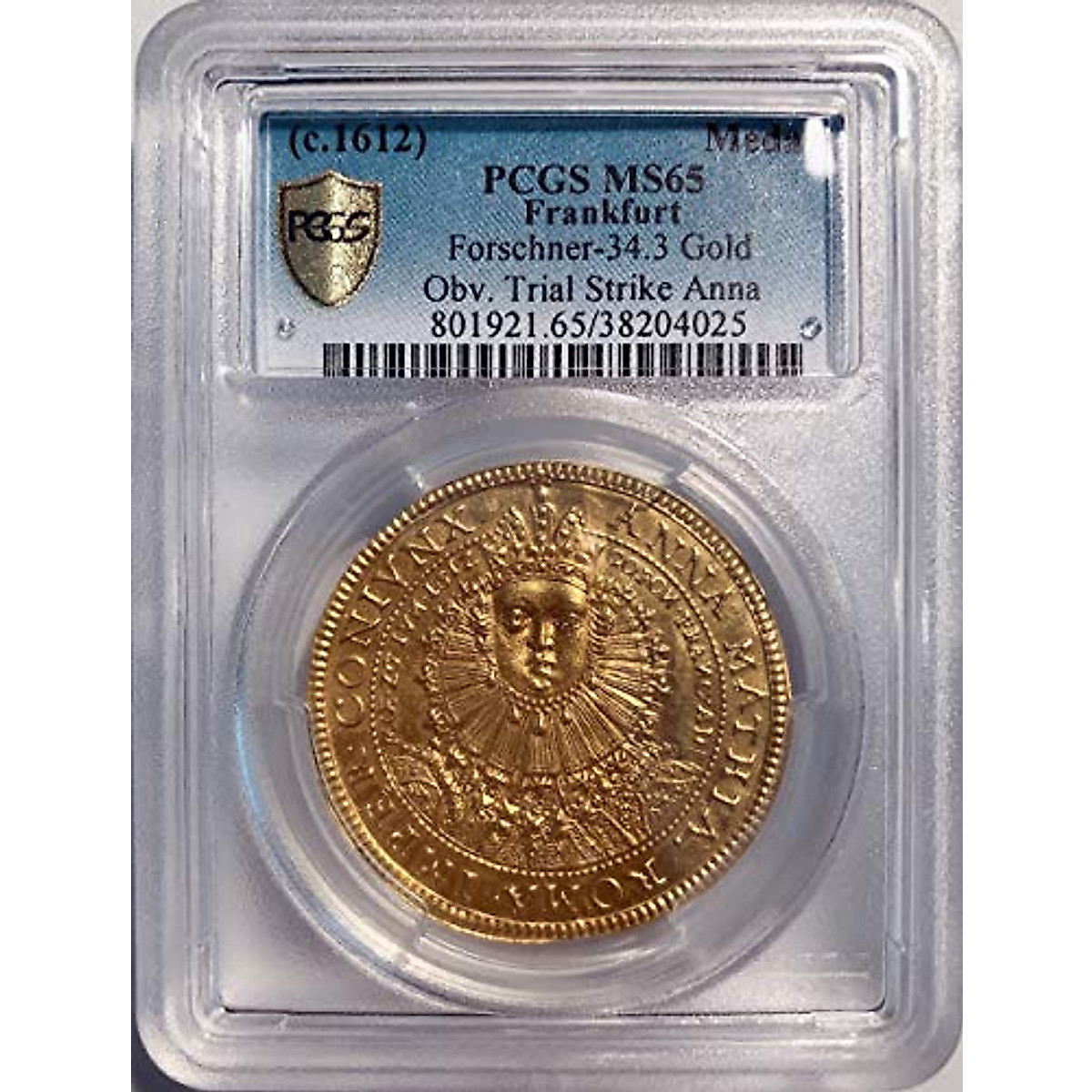 DE 1652 Gold Obverse Trial Strikes - Matthias II - Holy Roman Emperor - Circa 1612 Gold Coronation Medals - Matthias II and Anna - German States - Frankfurt am Main - Plate Coins in Forschner - Forschner #34.1 Gold & #34.3 Gold - 1 of Only 2 Known Sets MS