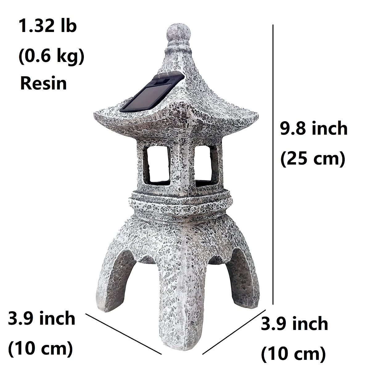 Aloak Asian Solar Zen Pagoda Garden Statue, Outdoor Japanese Lamp Lantern for Home Garden Landscape Décor (9.8 inch Pagoda)