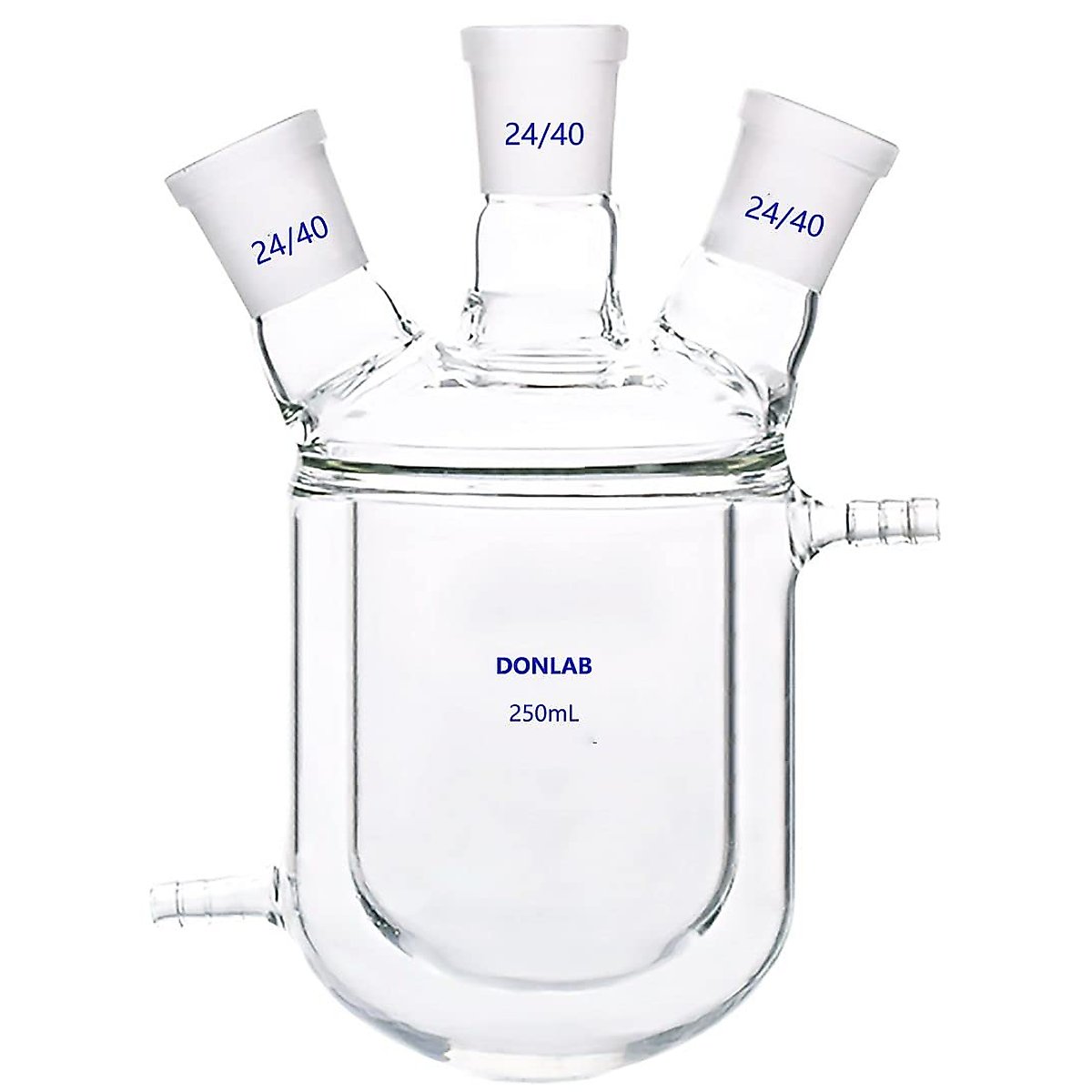 DONLAB CFK-0250 Glass 250ml 3-Neck Double Layer Round Bottom Reaction Flask Jacketed Reactor, with Three 24/40 Ground Glass Joints