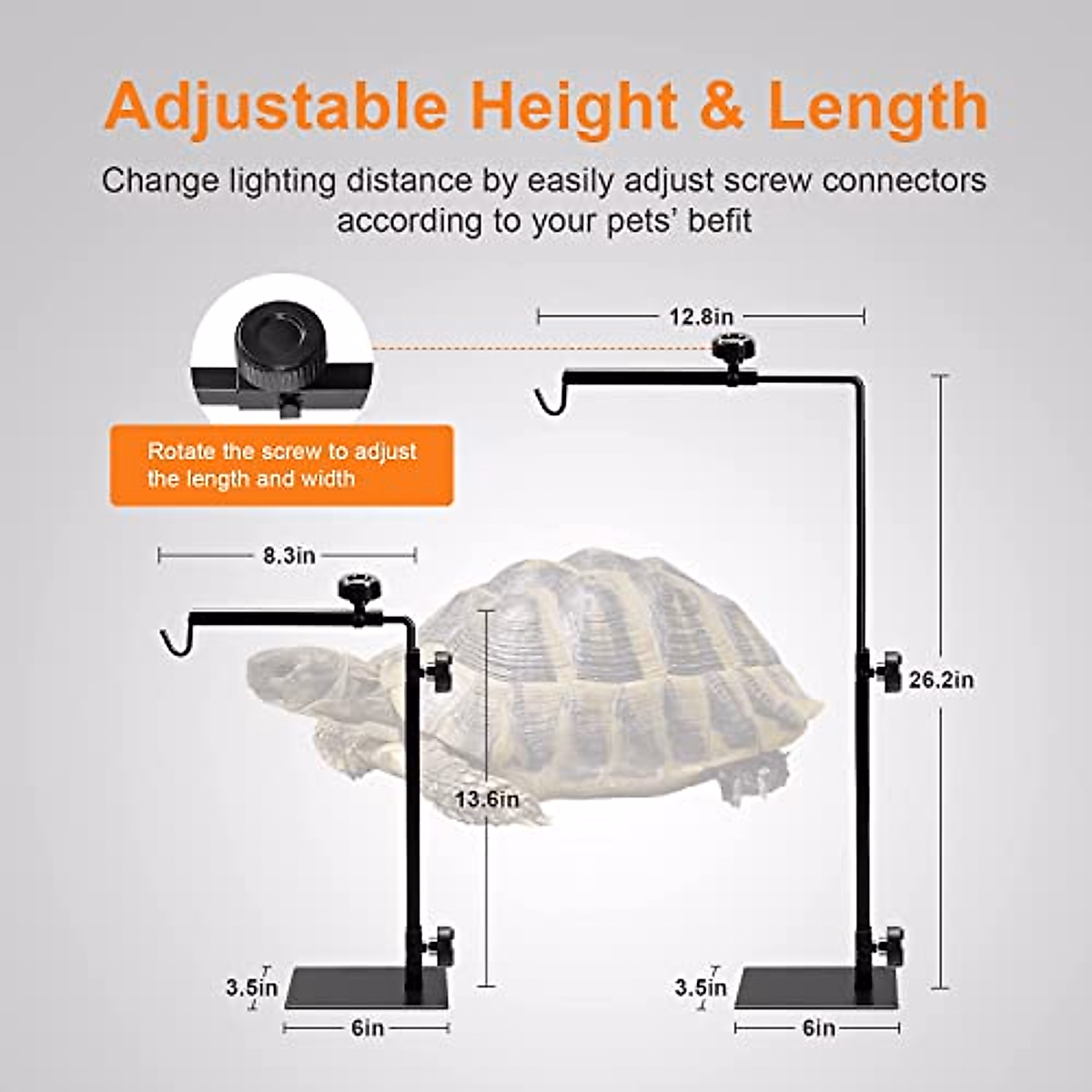 Simple Deluxe Reptile Lamp Stand Metal Floor Light Holder Basking Lamp-Holder Lamp-Support Bracket, Height Adjustable for Glass Terrarium Heating-Light, Amphibian and Aquarium Tank