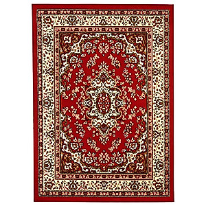 Antep Rugs Kashan King Collection HIMALAYAS Oriental Area Rug Maroon and Beige - Maroon and Beige - 6'7" x 9'