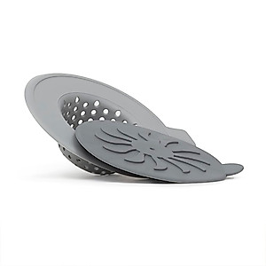 Flexible Grey Silicone Sink Strainer and Stopper for Kitchen Drains by Home Basics | Prevents Clogs and Keeps Sink Clean - Durable and Easy to Clean - Universal Fit