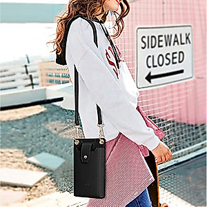 FYY Small Leather Phone Purse Crossbody for Women - Black Cell Phone Purse Wallet with Card Slots and Zipper Pocket for iPhone 14 13 12 11 XS Max Galaxy S23