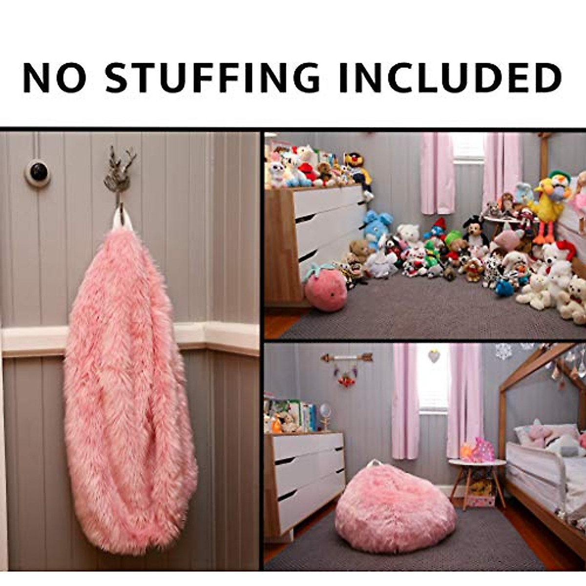Fluffy Stuffs | Super Soft Furry Stuffed Animal Storage Bean Bag Chair Cover for Kids | Premium Plush Fur | Canvas Handle | Make Bedroom Clutter Comfortable and Fun for Children | Machine Washable