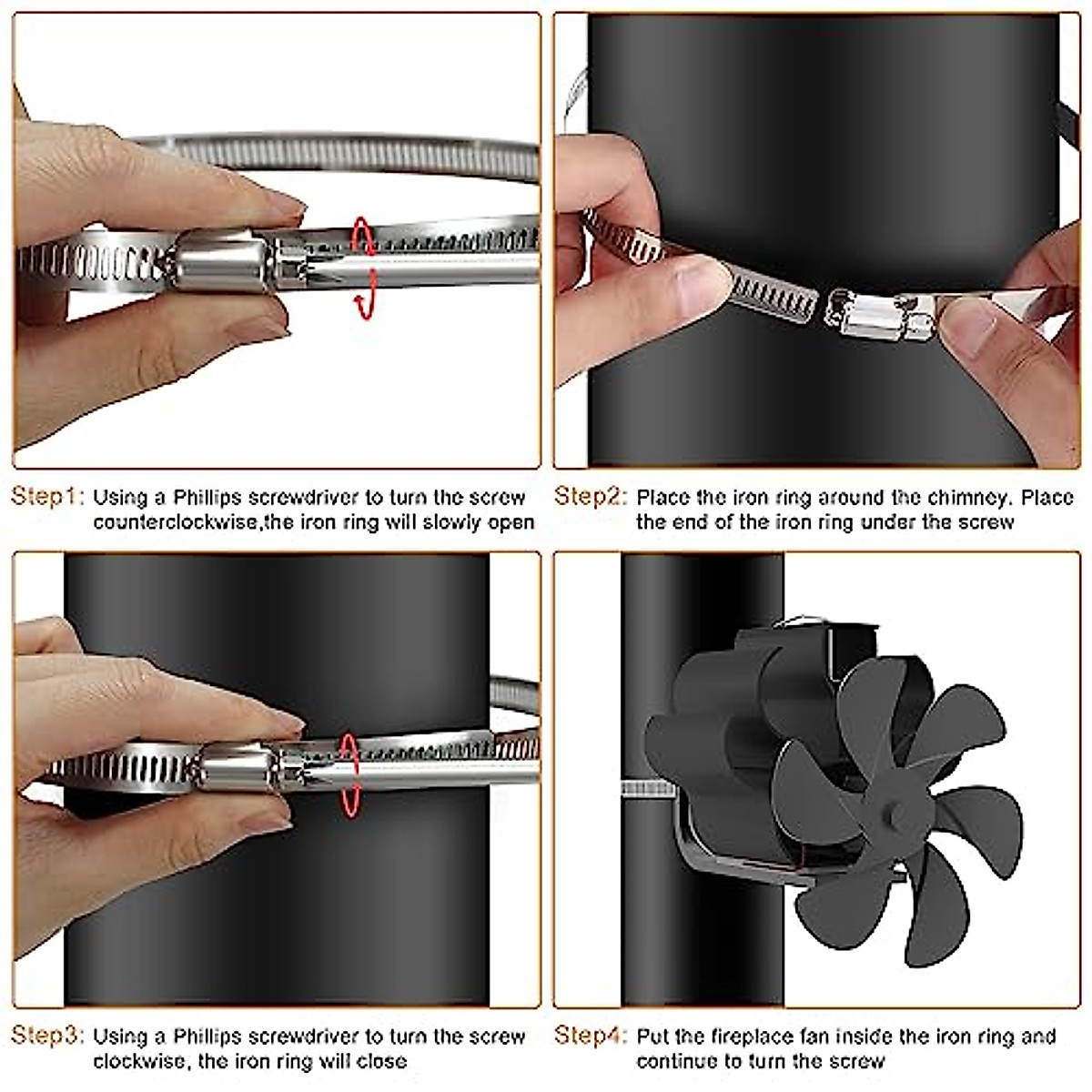 fanverk Wood Chimneys Stove Fan， Pipe Fireplace Fan - Heat Powered, 6 Blades, Increases Warm Air Circulation by 80% Compared to 4 Blade Fans - Suitable for Wood/Log Burner/Fireplace