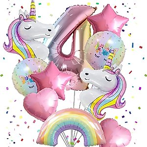 Unicorn Balloons Unicorn Birthday Party Decorations for Girls Foil Balloons Set Macaron and Rainbow Balloon Wedding Baby Shower Party Supplie (number 4)