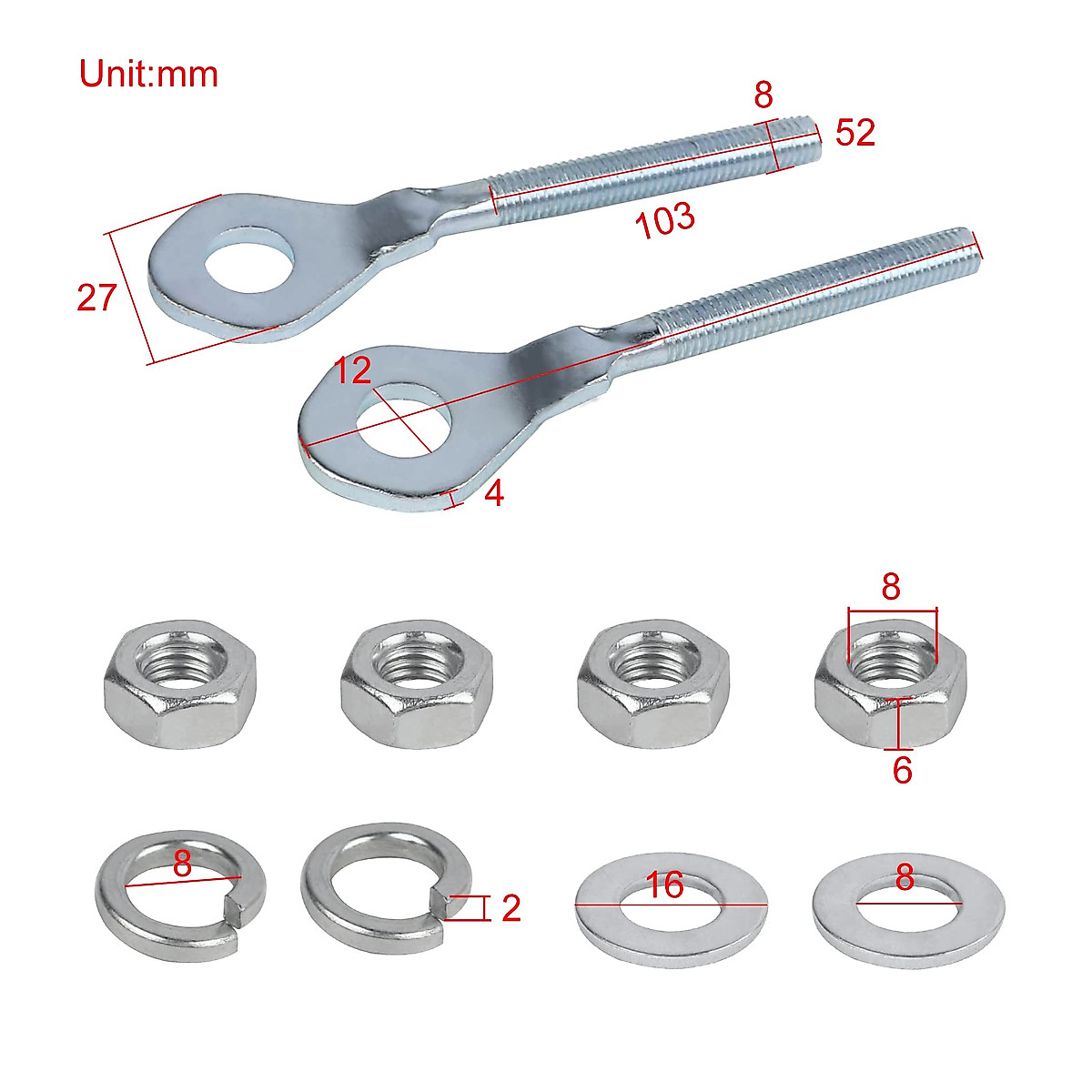 FLYPIG 0.4" 12MM Chain Axle Adjuster Tensioner for 50CC 70CC 90CC 110CC 125CC ATV Quad Dirt Bike Taotao Buyang Coolsport Kazuma Sunl Roketa CRF50 CRF70 CT70 XL75 XR50 XR70 XR80 XR100 Z50R Z50A Z50