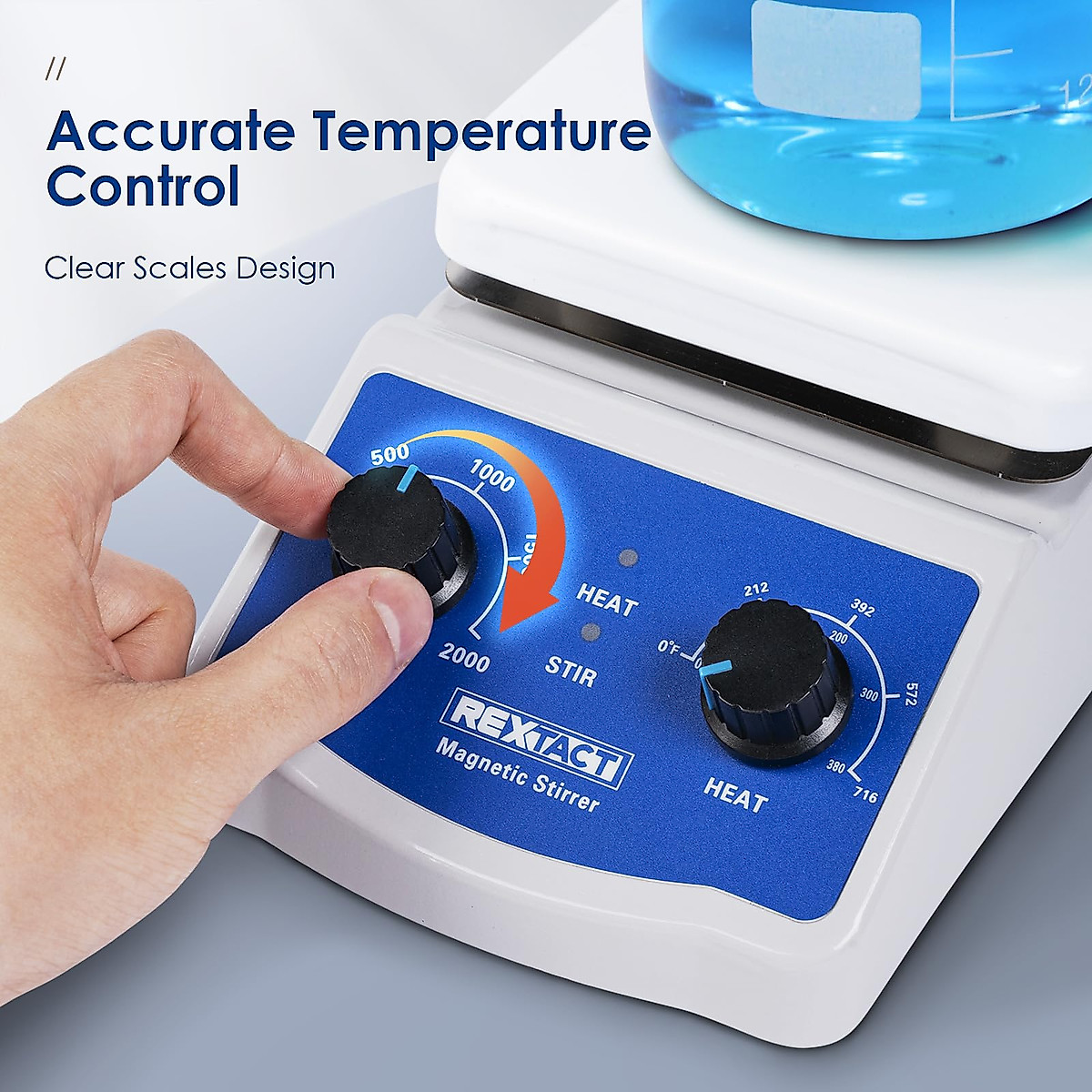 RexTact Magnetic Stirrer Hot Plate, Anti-Corrosion Ceramic Magnetic Stir Plate with Max 716°F, 100-2000RPM Magnetic Mixer with Magnetic Stir Bar，2000ML Stirring Capacity for Lab，College,Chemistry