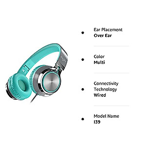 ELECDER i39 Headphones with Microphone Foldable Lightweight Adjustable On Ear Headsets with 3.5mm Jack for Cellphones Computer MP3/4 Kindle School (Mint/Gray)