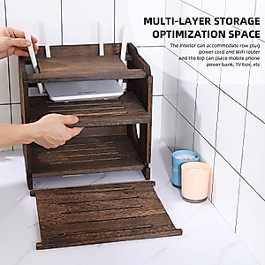 BEARUT Wooden Router Shelf Wall Mount WiFi Router Storage Box Modem Cable Router Cover Organized Power Strip Cable Management Hider Rack Need Assembly 11.4" W x 9.4" H x 9.1" D