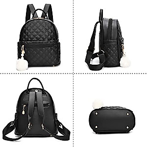 Mini Backpack for Women 3-PCS Fashion PU Leather Simple Design Cute Travel Daypacks Pompom Backpack Shoulder Bag (Grey)