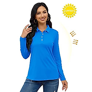 TACVASEN Women's Polo Shirts Lightweight Soft Stretch Golf Apparel for Women, Azure, L