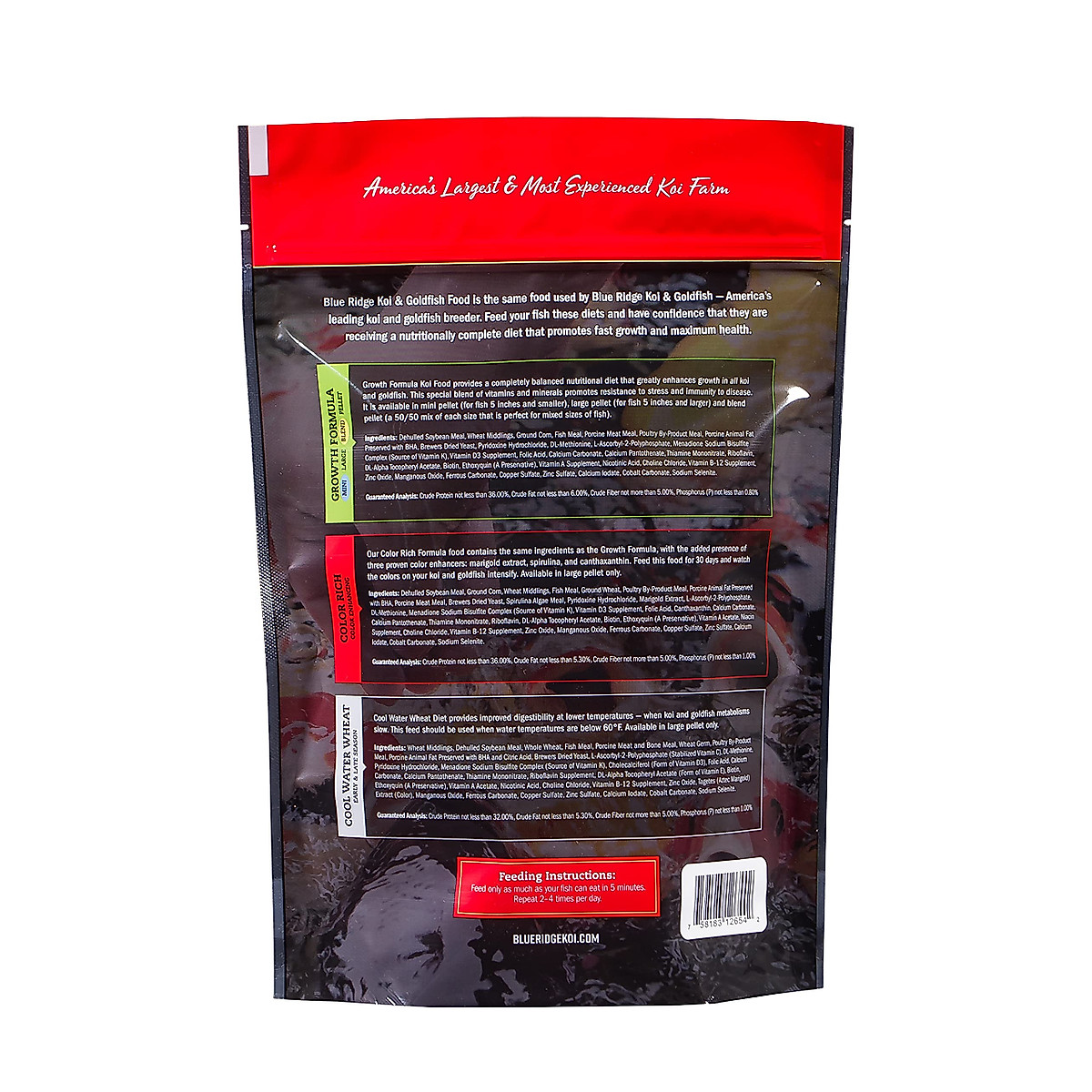 Blue Ridge Koi Fish Food 2lb - Koi Food 3/16” Cool Water Wheat, Goldfish Food, Premium Fish Food for Ponds, Ponds Fish Food, Koi Food Fall and Winter Fish Food, Floating Pond Pellets