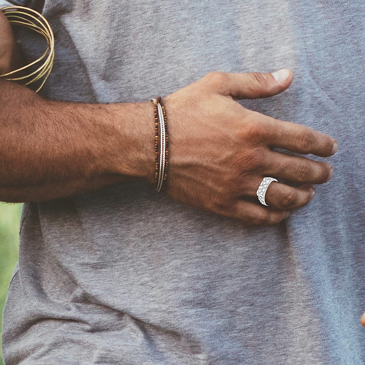 .925 Sterling Silver Nugget Style Flat Signet Band or Pinky Ring - Size 8-1/4